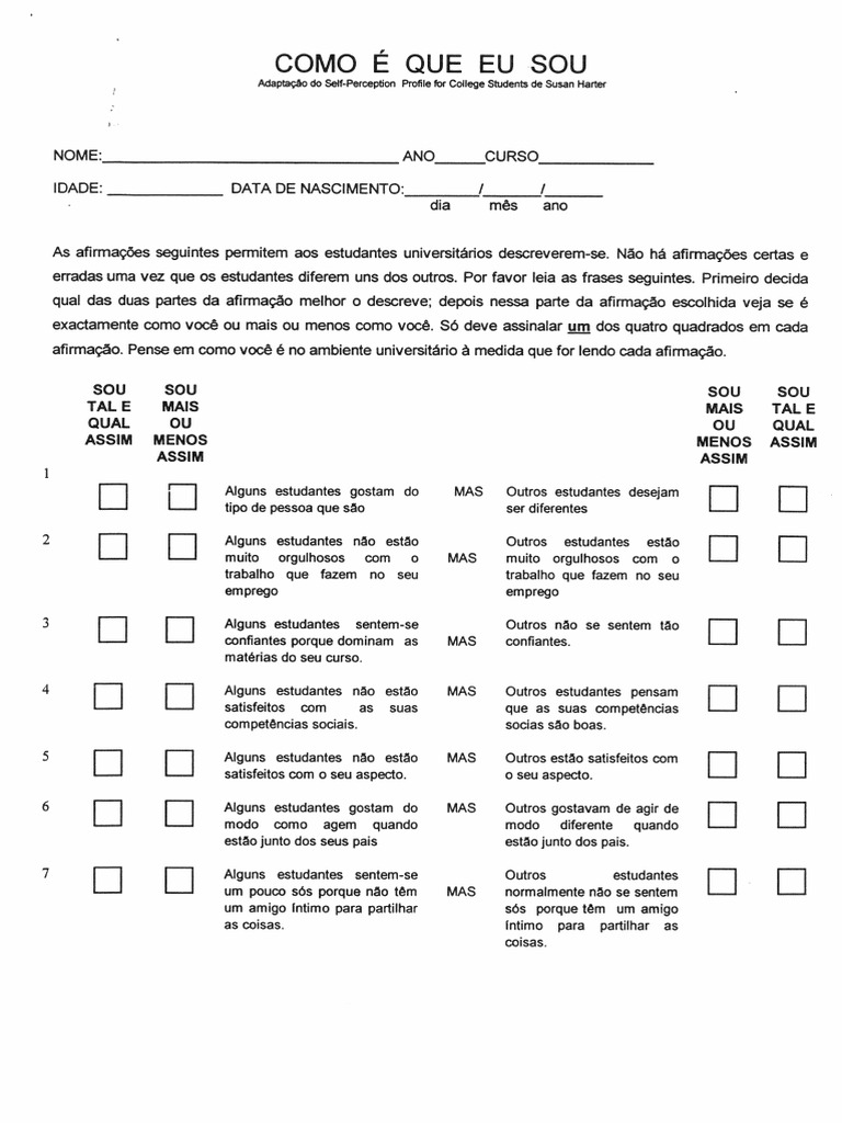 Harter - Universitários - Escala | PDF