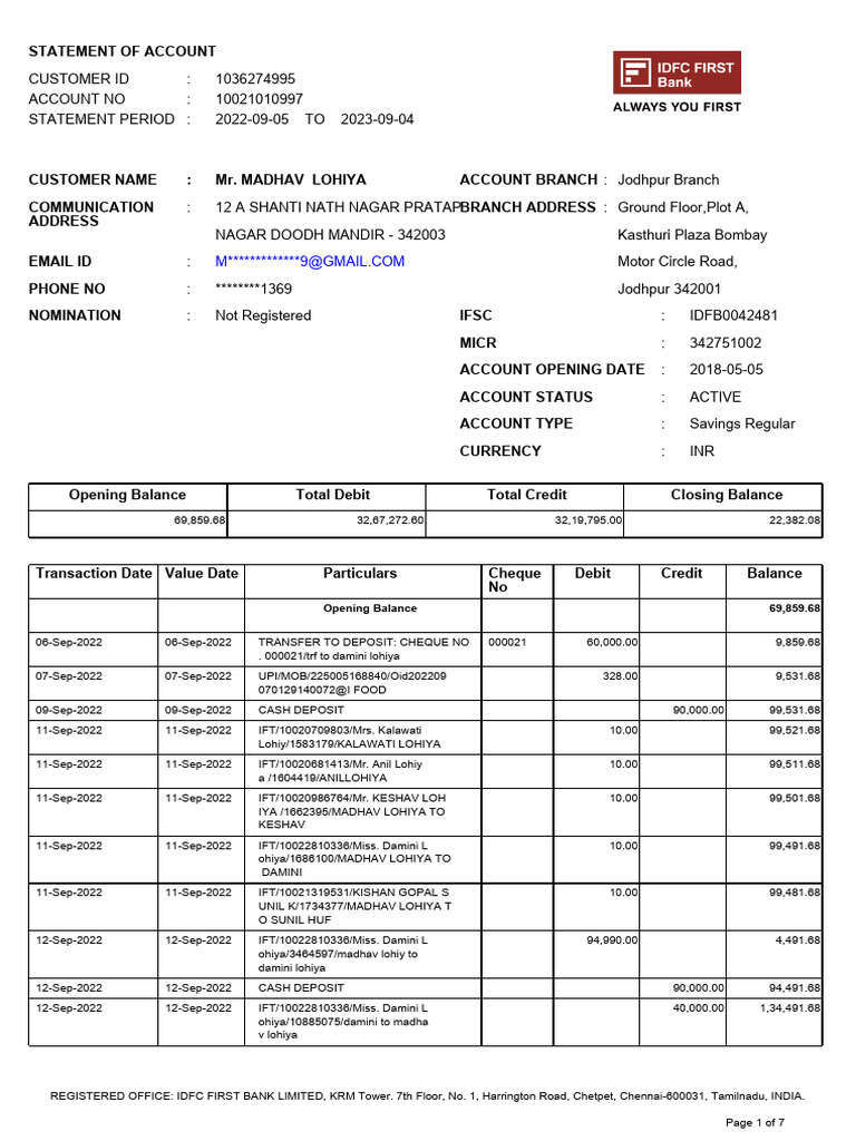IDFCFIRSTBankstatement 10021010997 | PDF | Automated Teller Machine | Banking