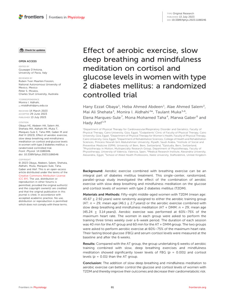Effect of Aerobic Exercise Slow Deep | PDF | Insulin Resistance ...