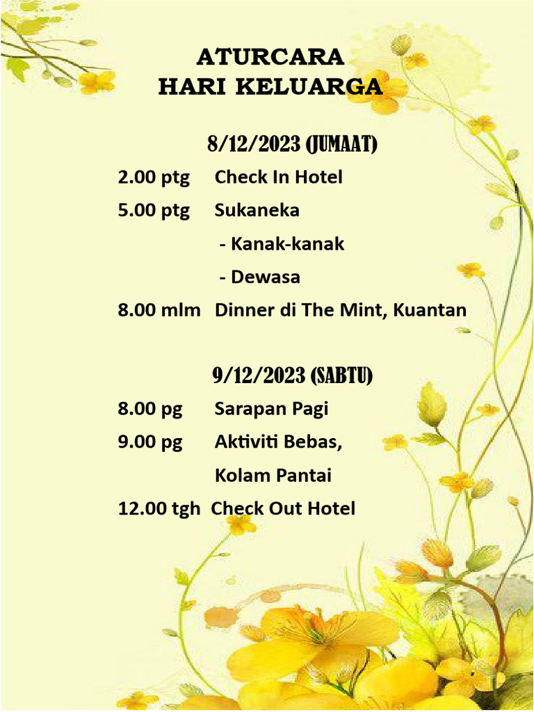 Aturcara Family Day Dan Makan Malam | PDF | Cooking, Food & Wine | Home ...