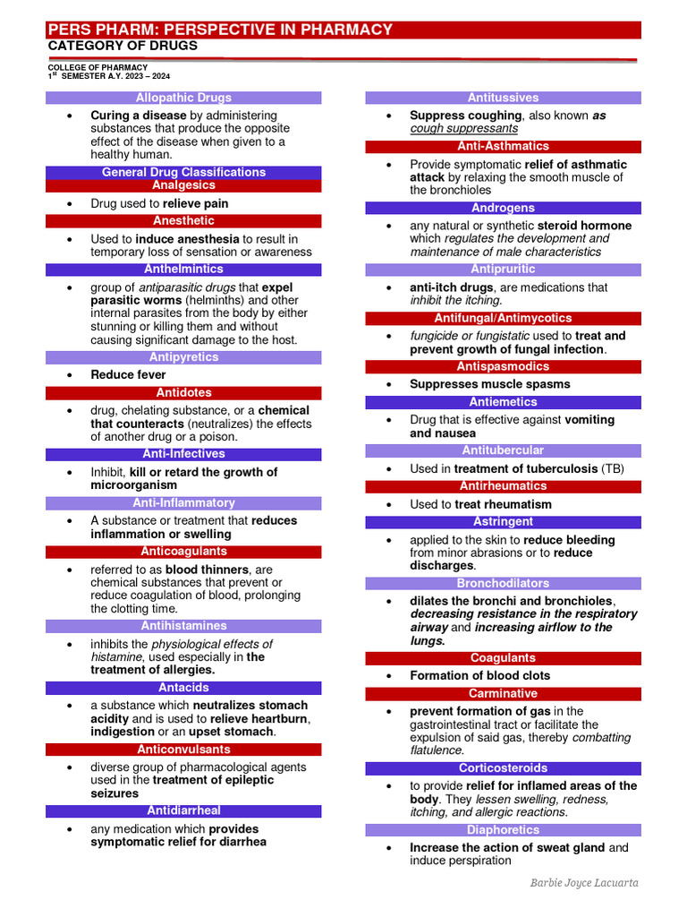 Overview of Allopathic Drug Classes | PDF | Medicine | Diseases And ...