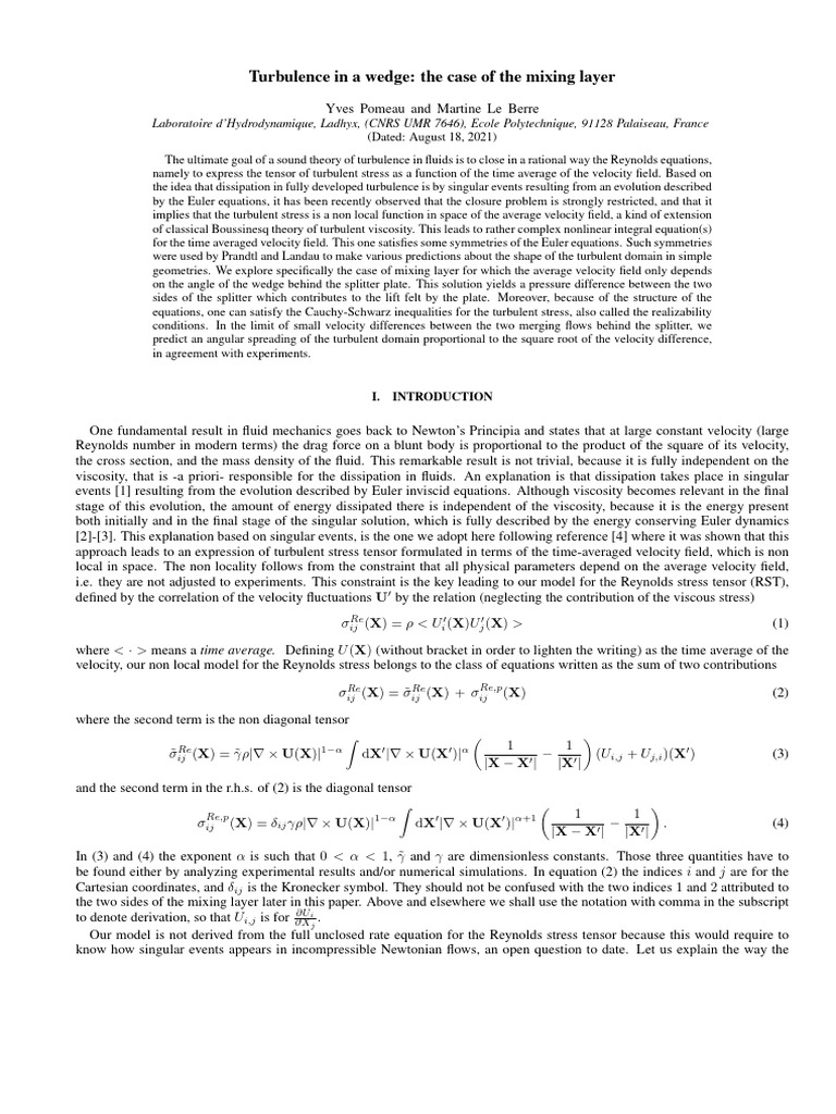 Fluid Turbulence in Mixing Layers | PDF | Turbulence | Reynolds Number