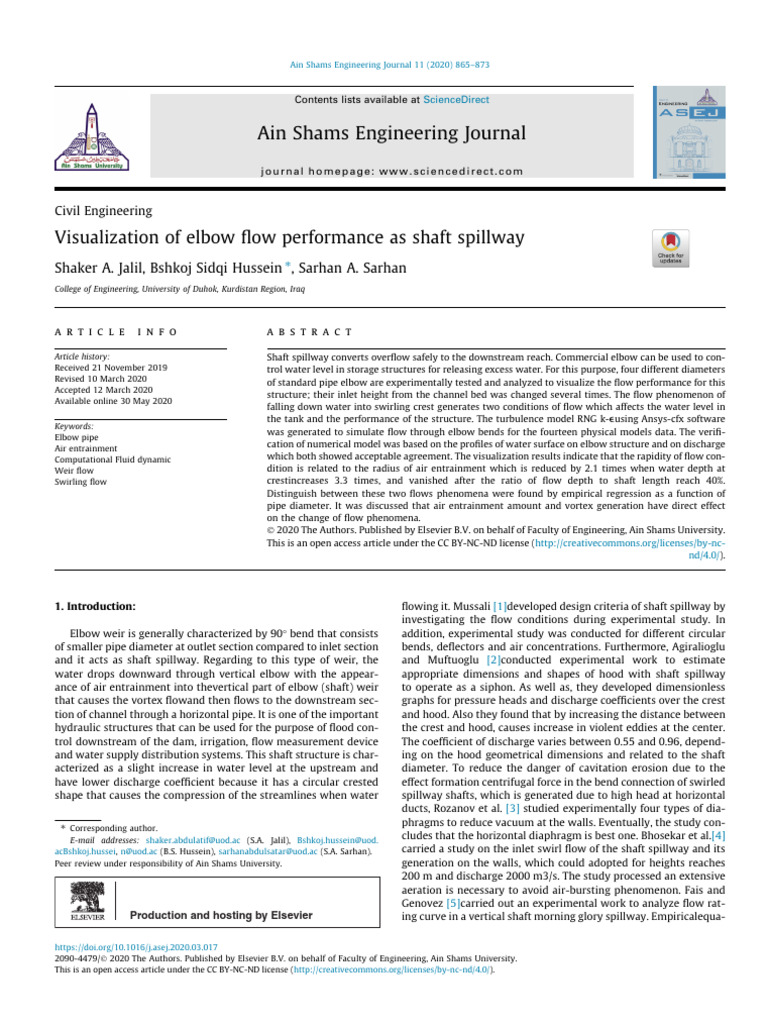 Visualization of elbow flow performance as shaft spillway | PDF | Fluid Dynamics | Turbulence