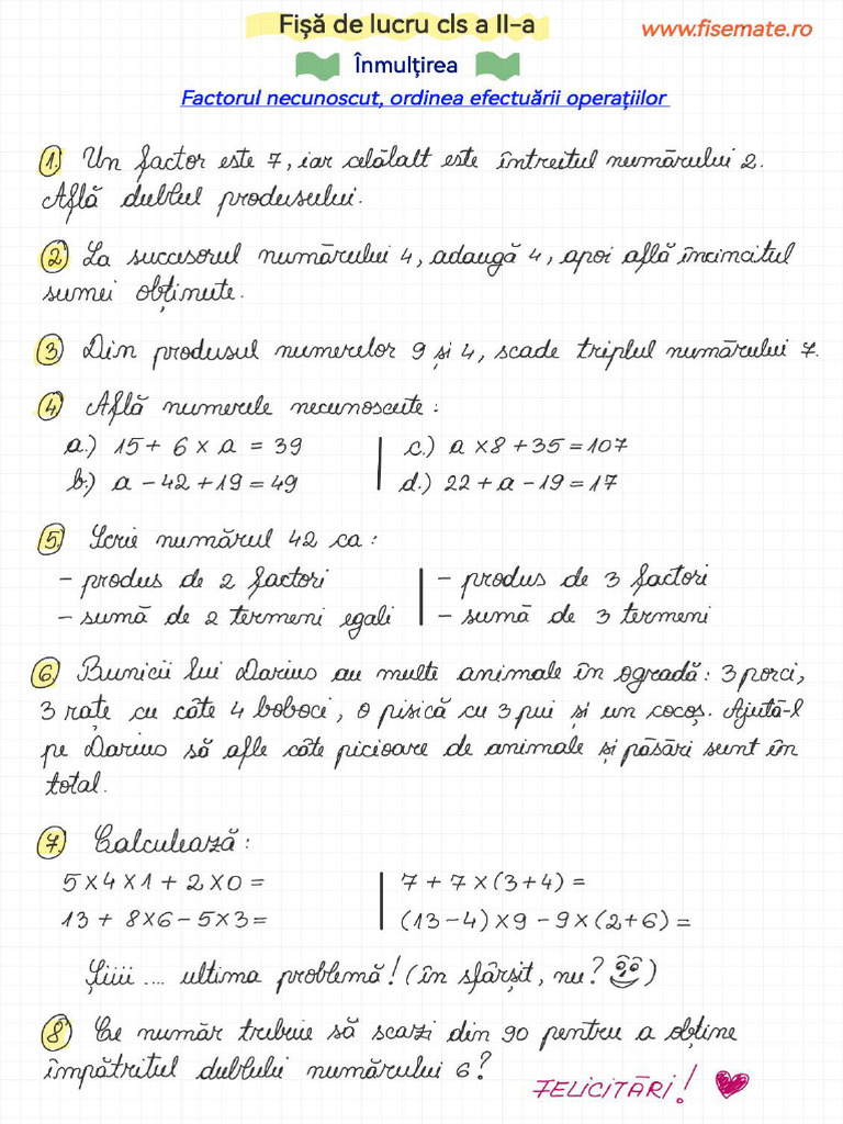 Fisa de Lucru 1 Inmultirea Clasa 23278 | PDF
