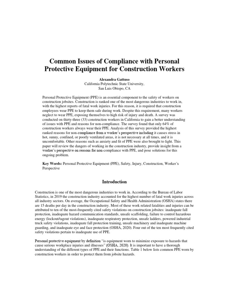 Common Issues of Compliance with Personal Protective Equipment fo | PDF ... Common Issues of Compliance with Personal Protective Equipment fo | PDF ...