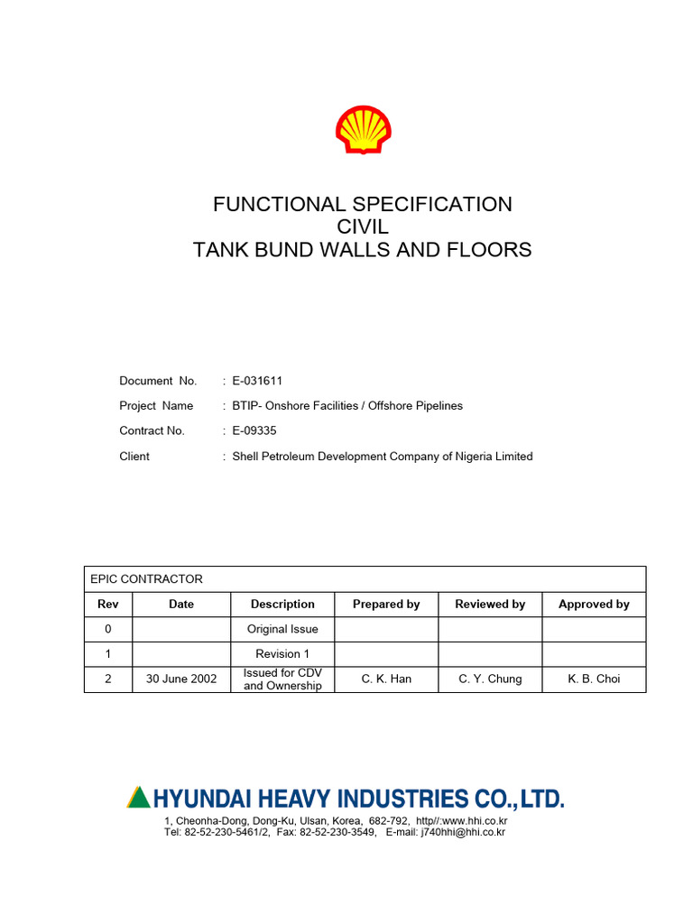 Functional Specification Civil Tank Bund Walls and Floors: Rev Date ...