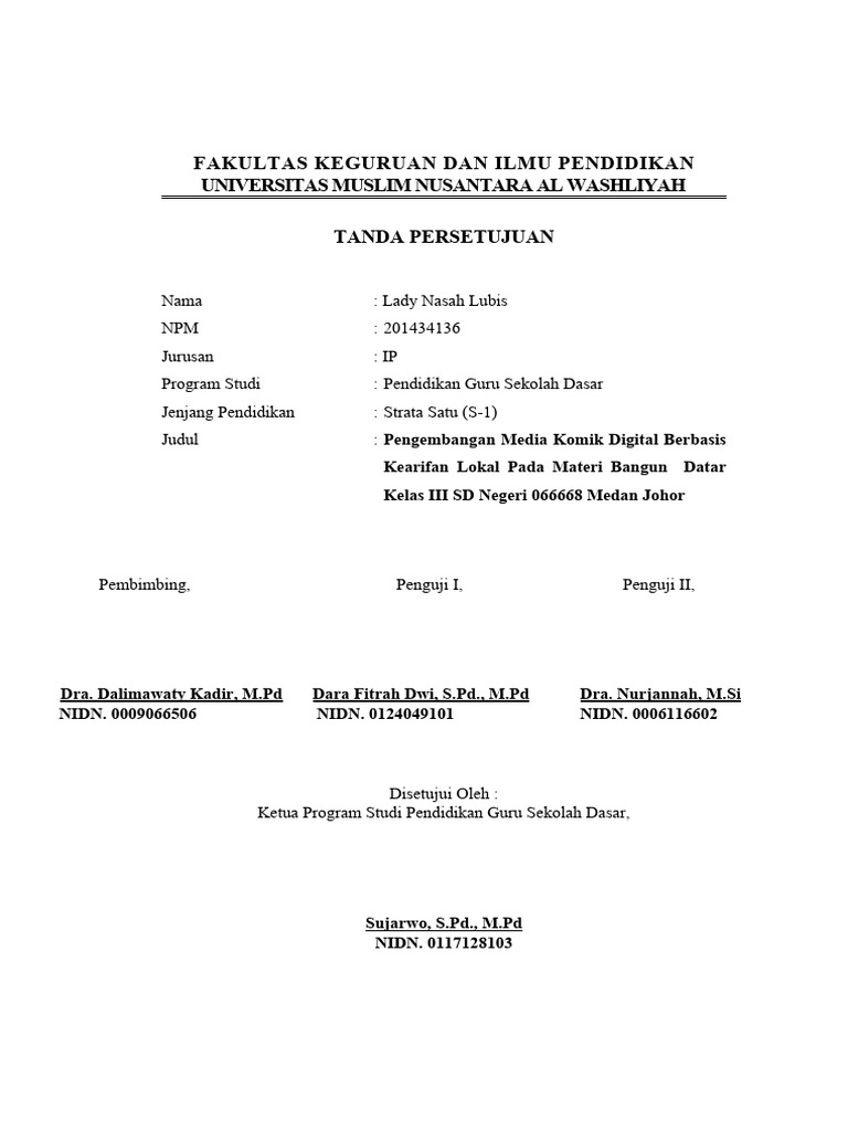 Lembar Persetujuan Setelah Sempro PGSD | PDF | Pengembangan Diri