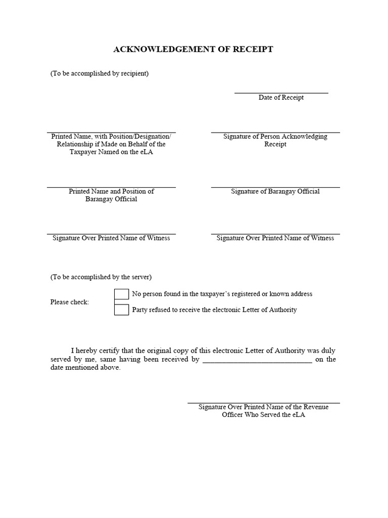 Acknowledgement of Receipt | PDF
