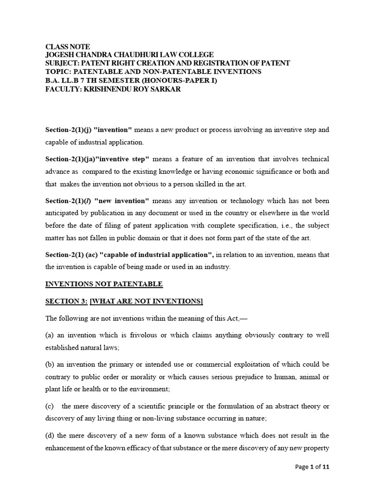 Patentable and Non Patentable Inventions | PDF | Prior Art | Novelty (Patent)