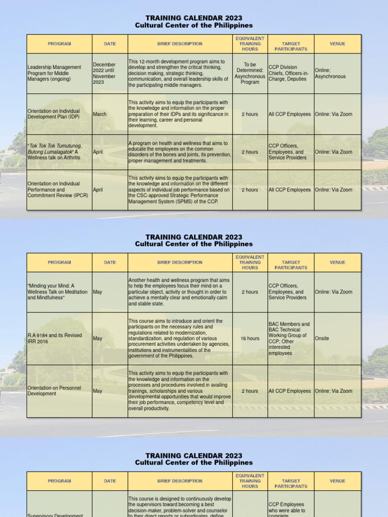 Learning and Development Training Calendar 2023 | PDF | Theory | Risk ...