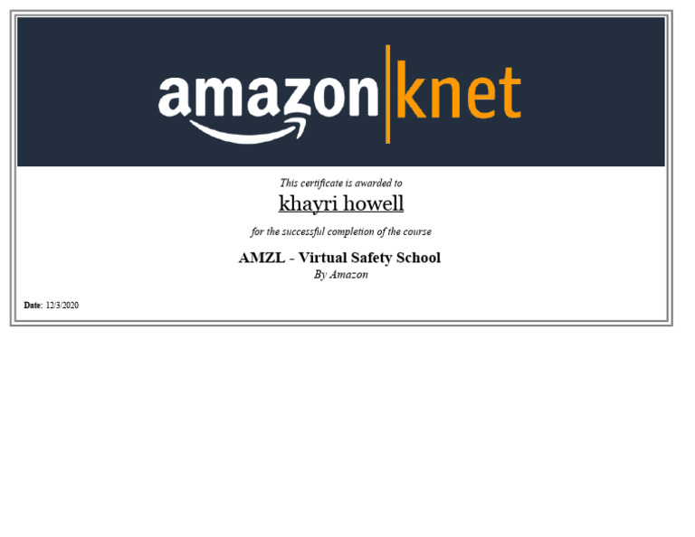 Amazon AMZL Safety Course Certificate | PDF