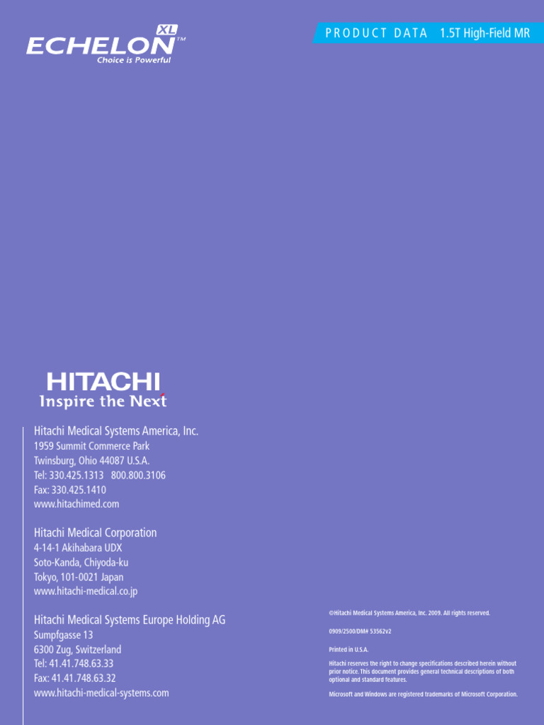 Hitachi Echelon 1.5T Product Data | PDF | Magnetic Resonance Imaging ...