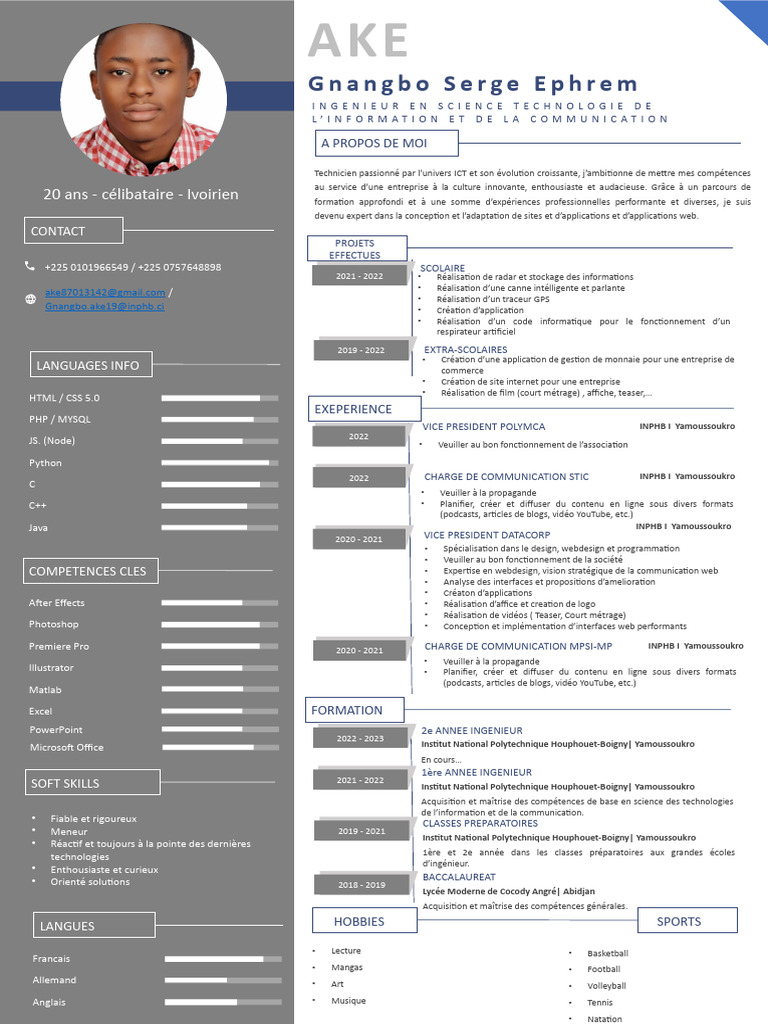 Gnangbo Serge Ephrem: 20 Ans - Célibataire - Ivoirien | PDF | Conception de site web | Informatique