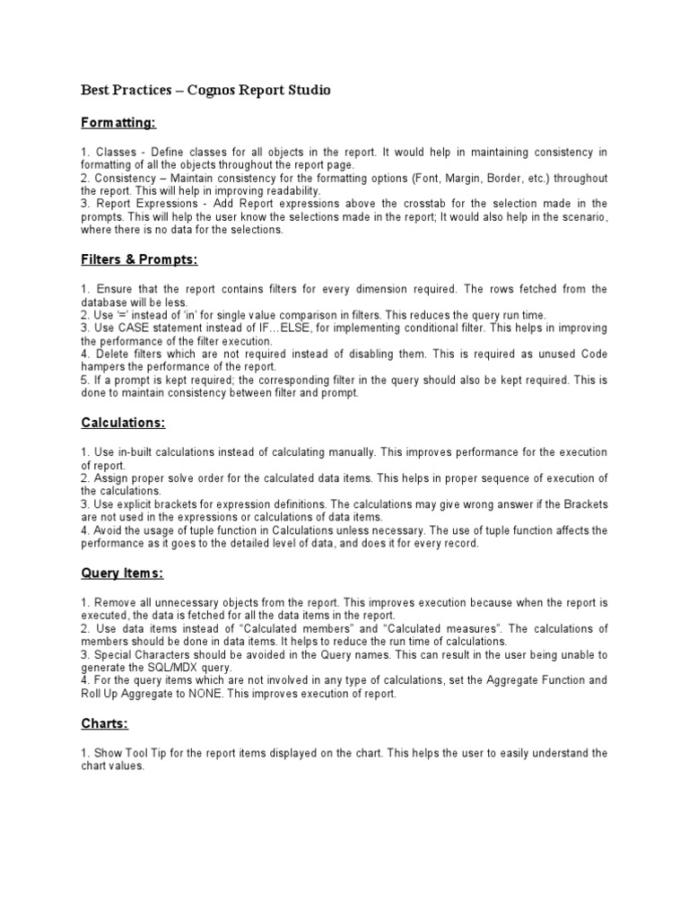 Best Practices Report Studio General | PDF | Data Warehouse | Databases