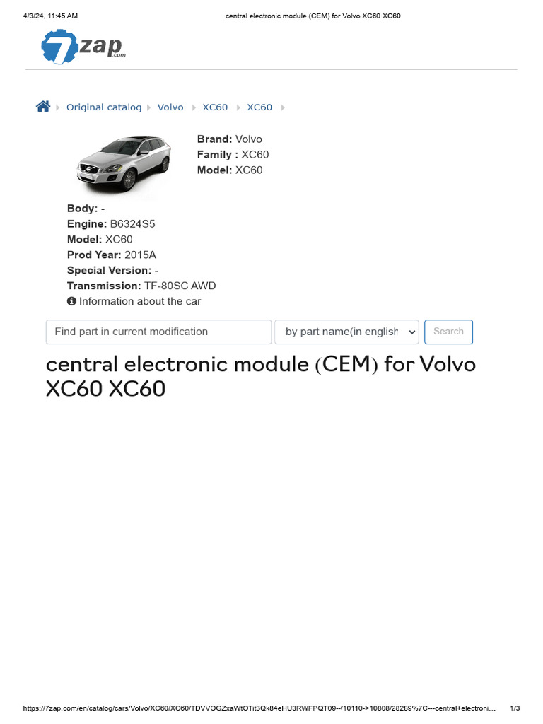 Central Electronic Module (CEM) For Volvo XC60 XC60 | PDF | Car ...