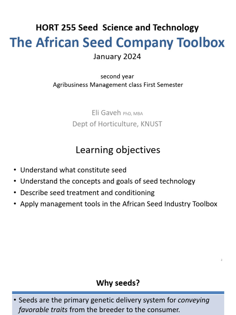 HORT 255 Seed Science and Technology. January 2024 PPT | PDF | Germination | Seed