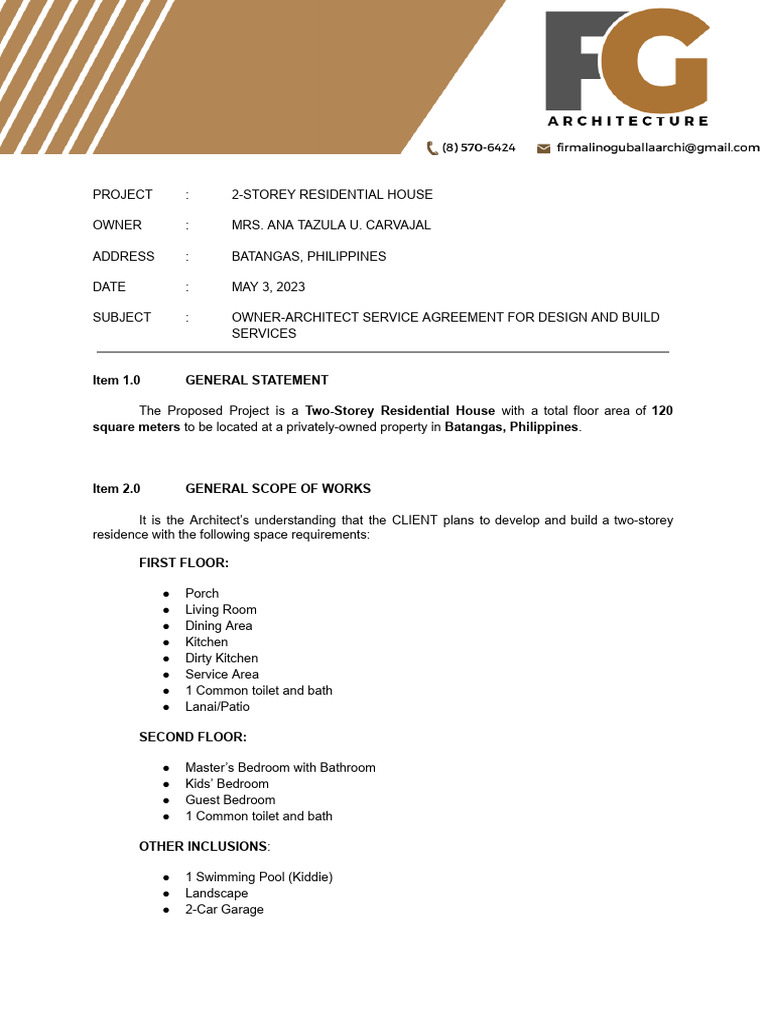 Architect-Client Agreement for Residence | PDF | Architect