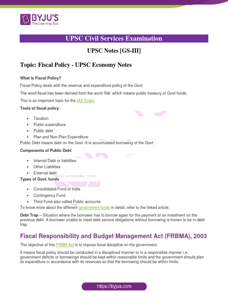 Fiscal Policy UPSC Economy Notes | Download Free PDF | Fiscal Policy ...