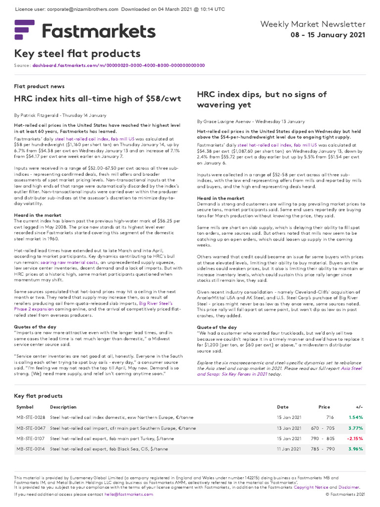 Fastmarkets Key Steel Flat Products Weekly 2021-01-15 | PDF | Rolling ...