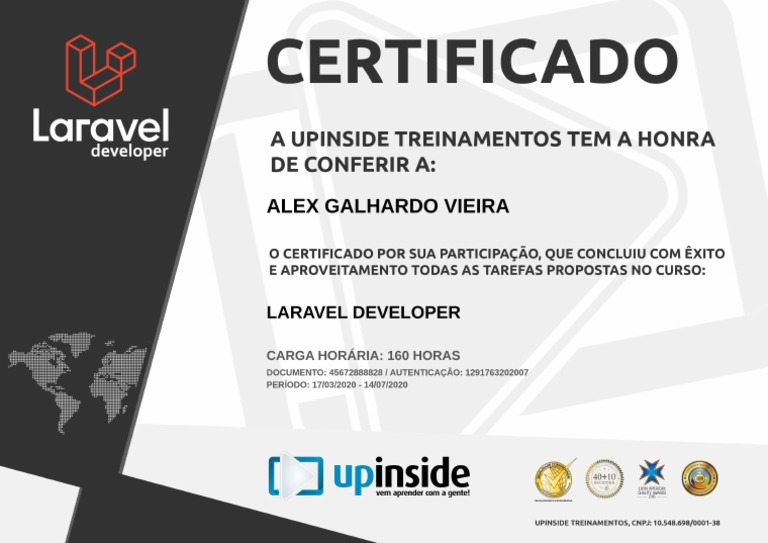 Certificado - Laravel Developer - Upinside | PDF Certificado - Laravel Developer - Upinside | PDF