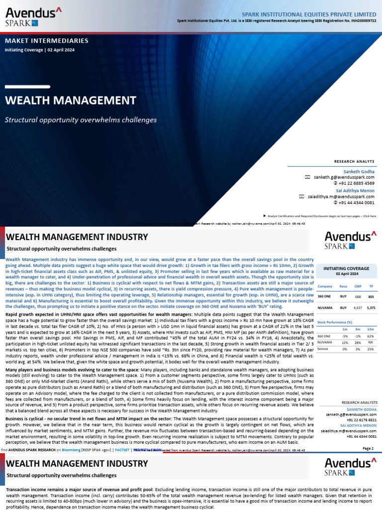 Avendus Spark Initiating Coverage on Wealth Management Industry | PDF ...