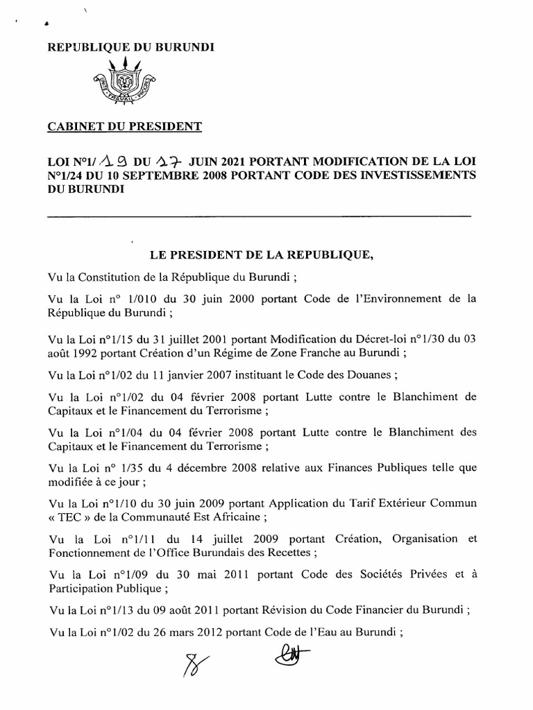 Burundi Code 2021 Investissements | PDF