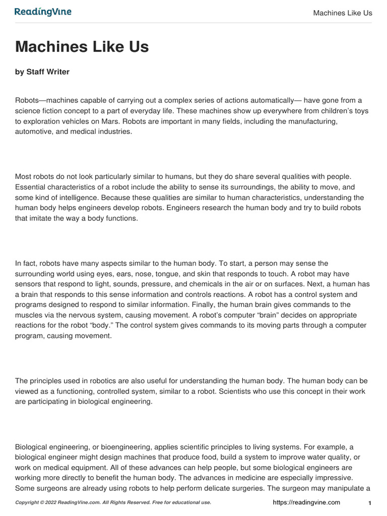 Machines Like Us Passage | PDF | Robot | Robotics