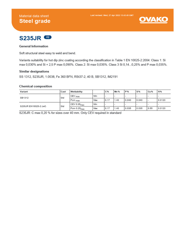 S235JR | PDF | Physical Sciences | Building Engineering