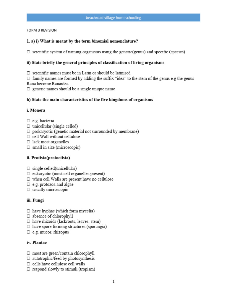 Form 3 Revision | PDF | Leaf | Plants