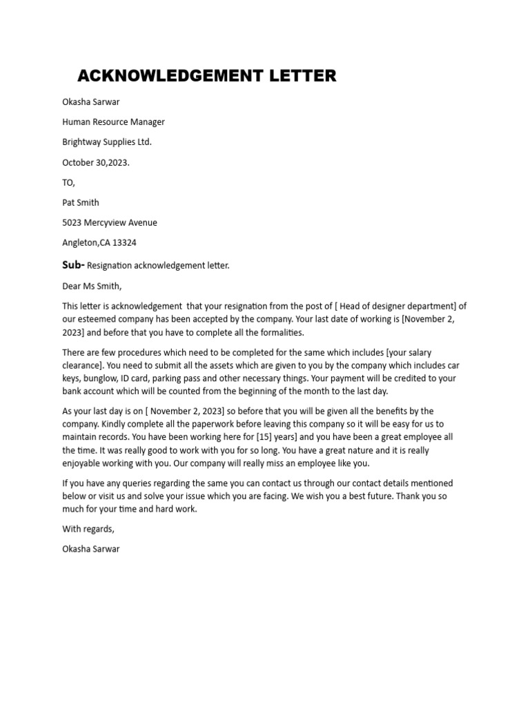 Acknowledgement Letter | PDF | Business