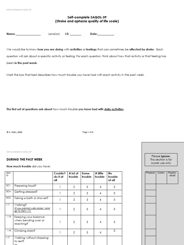 SAQOL 39 Self Complete 2exe584 | PDF