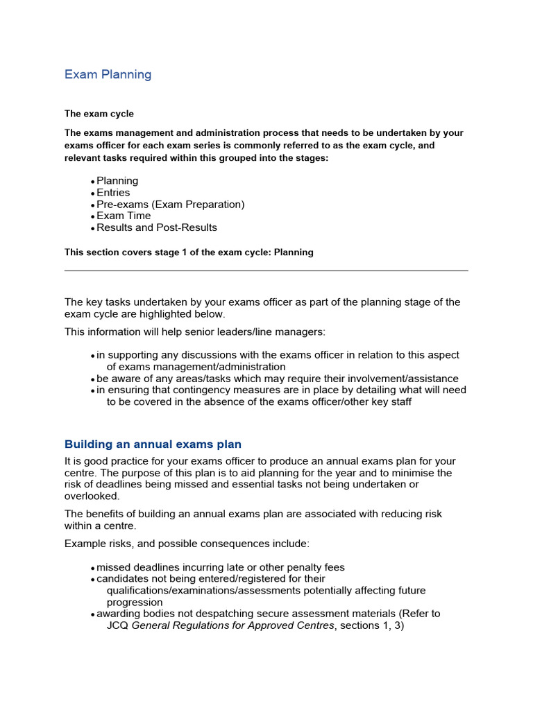 Exam Management Planning Guide | PDF | Information | Teachers