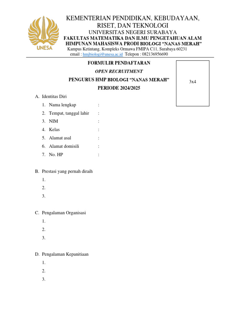 Formulir Pendaftaran HMP Biologi | PDF