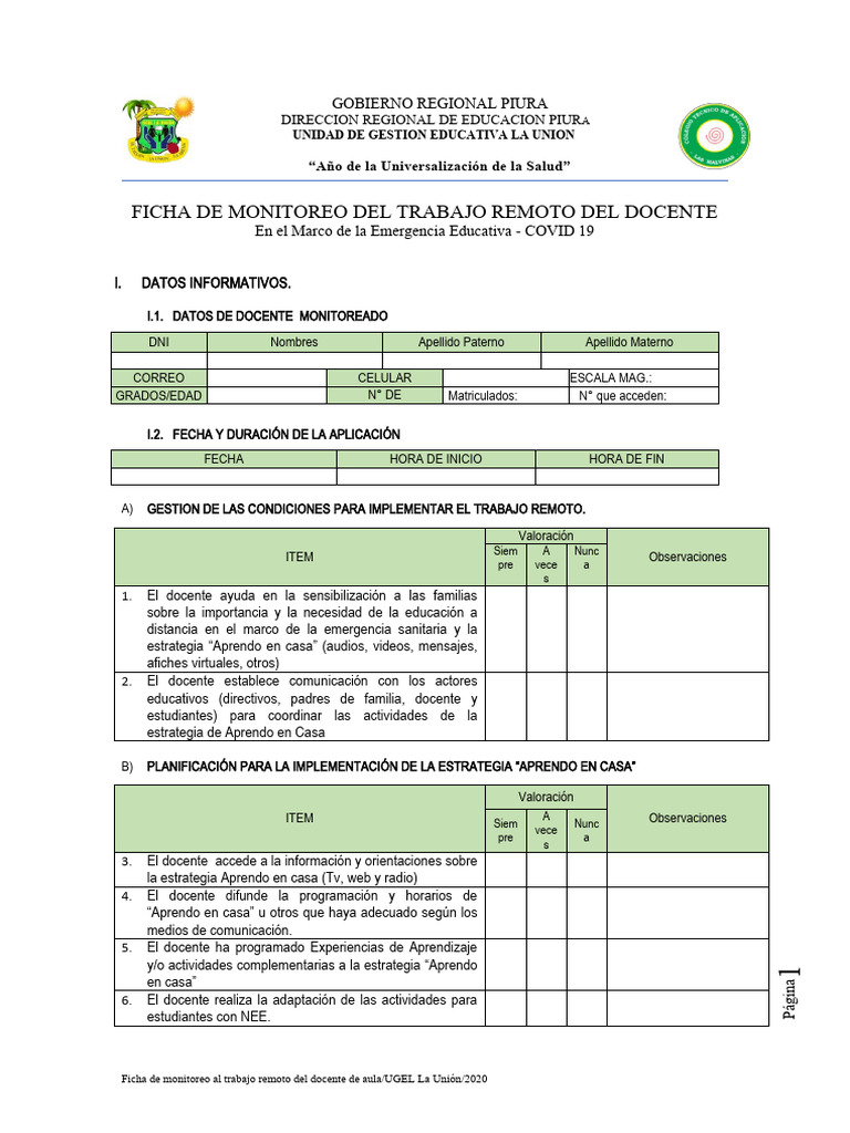 FICHA DE MONITOREO | PDF | Maestros | Aprendizaje