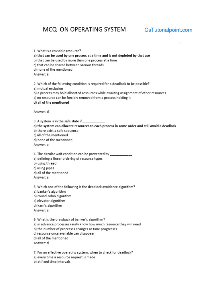 MCQ on Operating system-All Unit | PDF | Process (Computing) | Computer ... MCQ on Operating system-All Unit | PDF | Process (Computing) | Computer ...