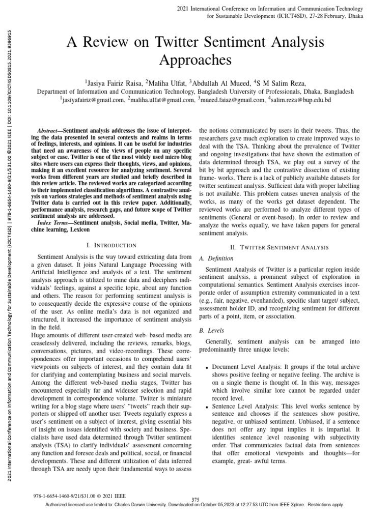 A Review On Twitter Sentiment Analysis Approaches | PDF | Artificial Intelligence | Intelligence ...
