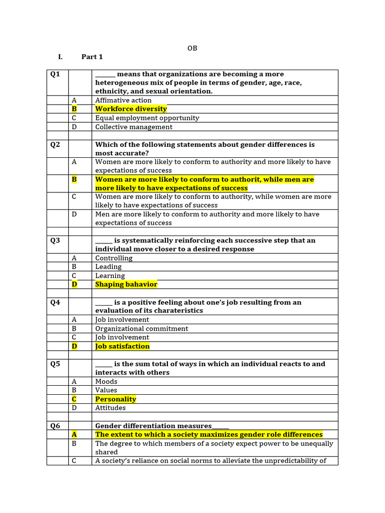 Đề OB | PDF | Attitude (Psychology) | Decision Making