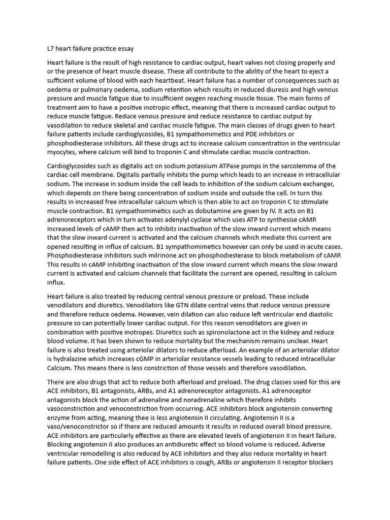 L7 Heart Failure Practice Essay | PDF | Heart | Vasodilation