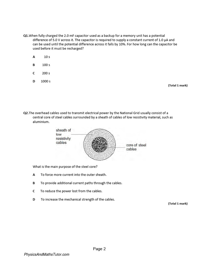Physics Exam Practice Questions | PDF | Electrical Resistance And Conductance | Electrical ...