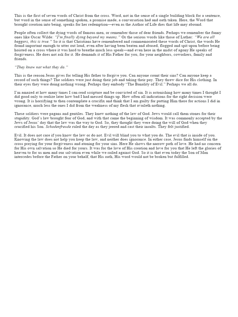 This Is The First of Seven Words of Christ From The Cross | PDF ...