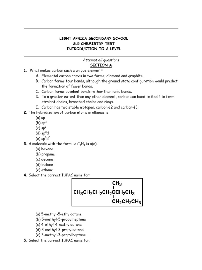 s.5 Chem Test | PDF | Aldehyde | Carbon