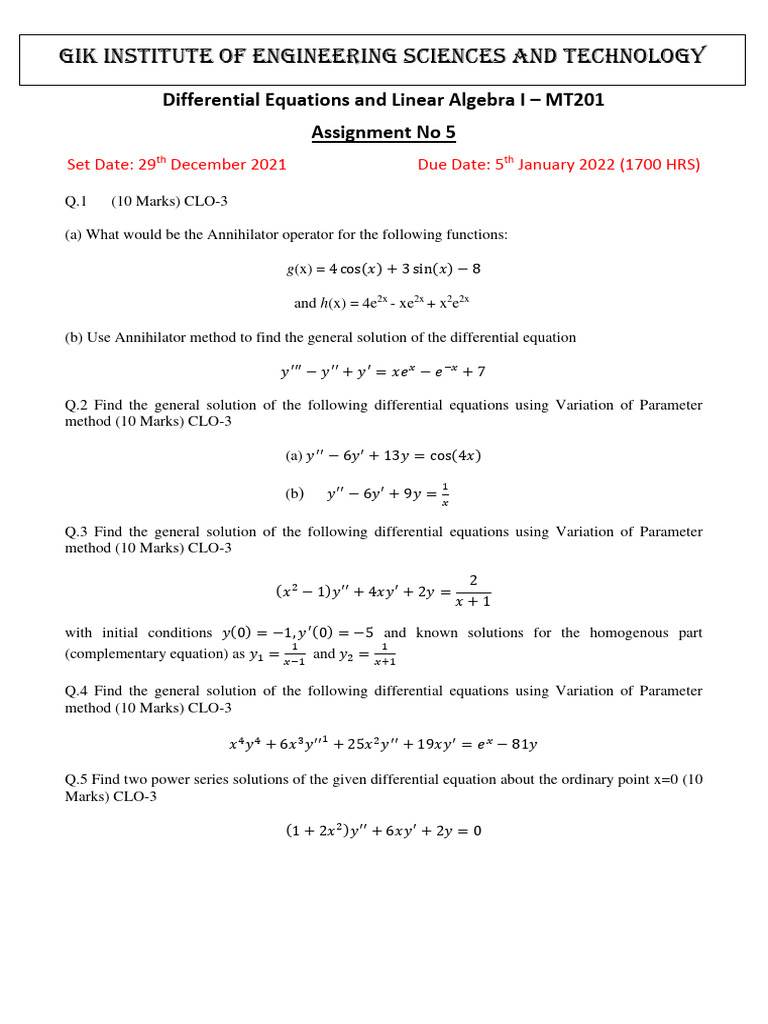 Assignment No 5 MT-201 | PDF