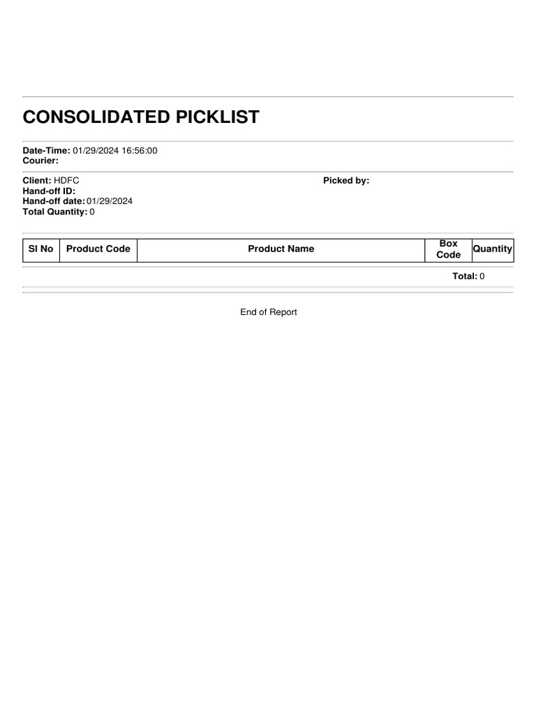 Hdfc Consolidated Picklist Report Pdf