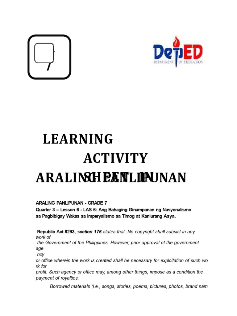 Learning Activity Sheet in Araling Panlipunan | PDF
