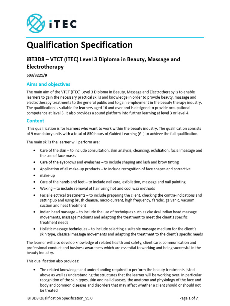 59879-IBT3D8 Qualification Specification v5 0 | PDF | Massage | Learning