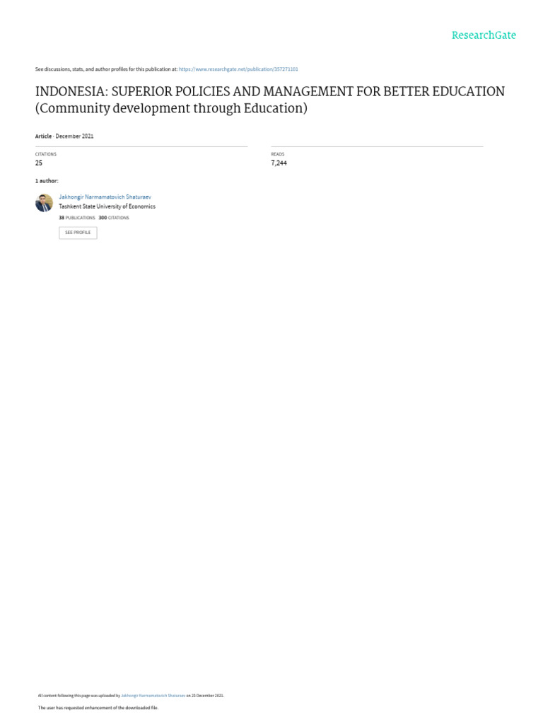 Indonesia: Superior Policies and Management For Better Education (Community Development Through ...