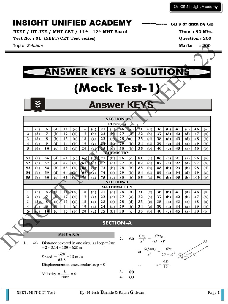 Wt Mht Cet 01 Solution Pdf Standardized Tests Tests