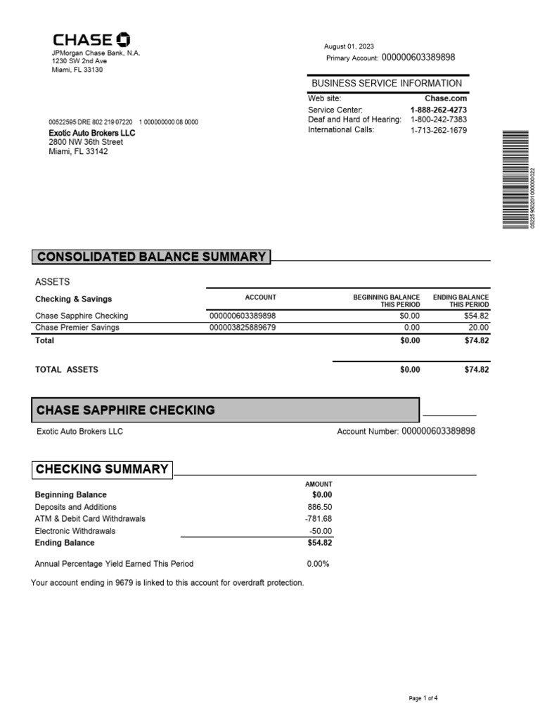 Chase Bank Statement Summary | PDF | Transaction Account | Automated ...