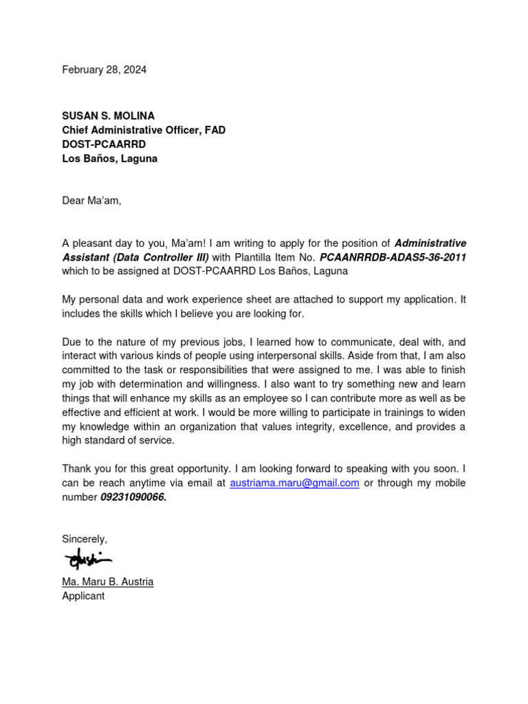 Application Letter Austria | PDF