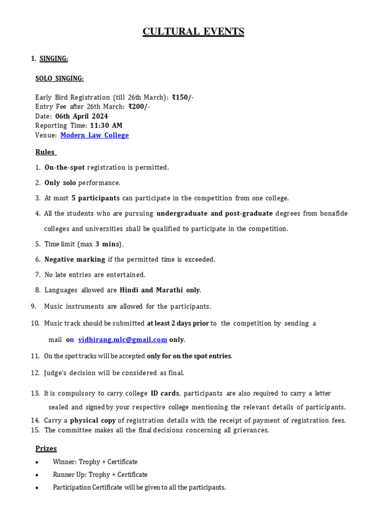 Cultural Events Rule Book | PDF | Identity Document